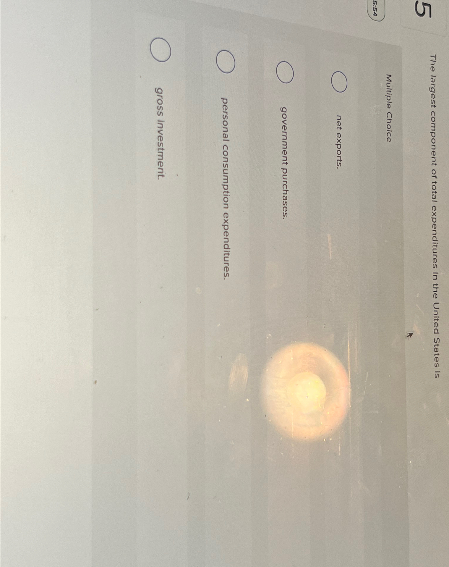 Solved The largest component of total expenditures in the | Chegg.com