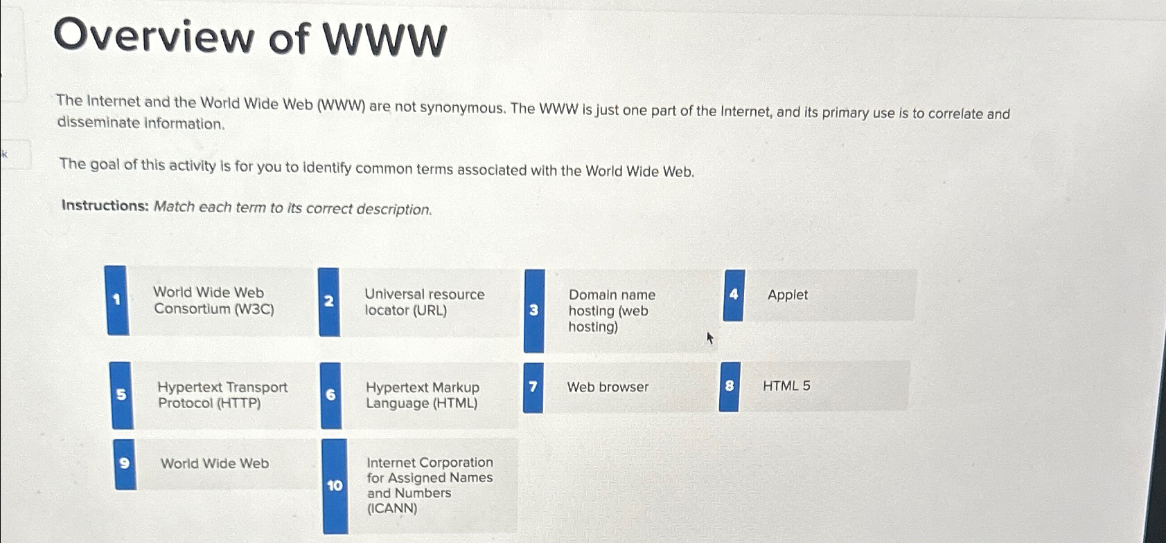 Solved Overview of WWWThe Internet and the World Wide Web | Chegg.com