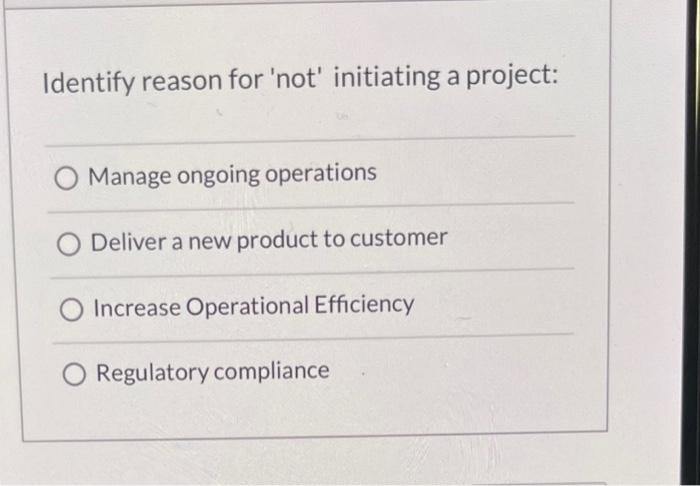 Solved Identify reason for 'not' initiating a project: | Chegg.com