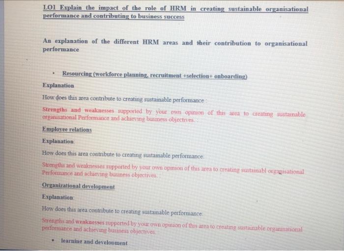 Solved L01 Explain the impact of the role of HRM in creating | Chegg.com