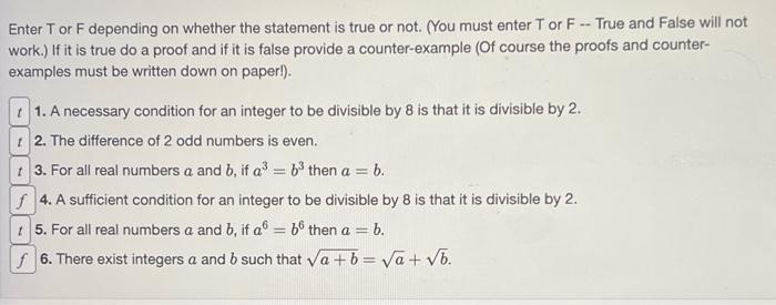 Solved Enter Tor F depending on whether the statement is | Chegg.com