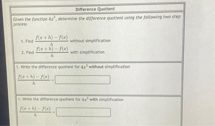 Solved Given the function 4x2, determine the difference | Chegg.com