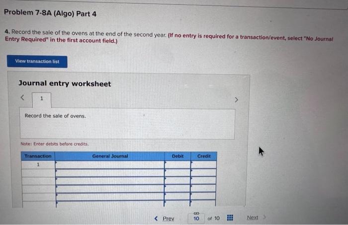 Solved Required information Problem 7-8A (Algo) Record the | Chegg.com