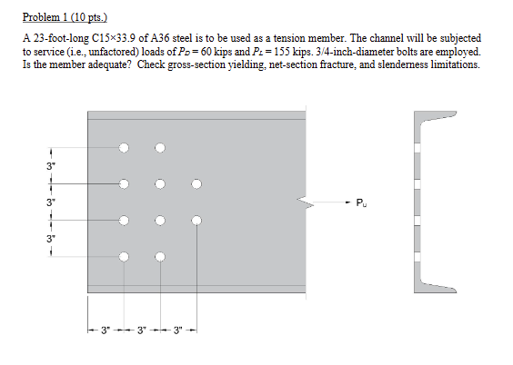 Solved Problem 1 (10 pts.)A 23 -foot-long C15×33.9 of A 36 | Chegg.com