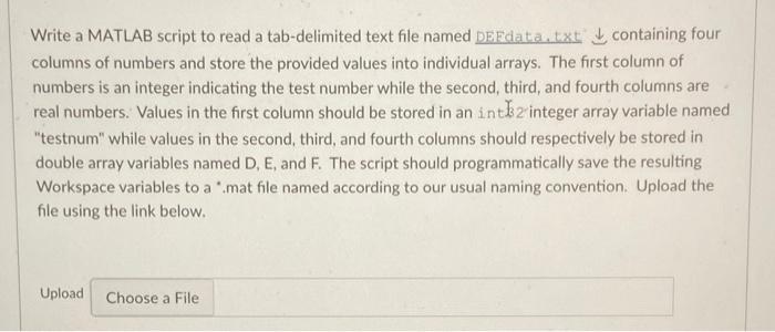 Solved Write a MATLAB script to read a tab-delimited text | Chegg.com