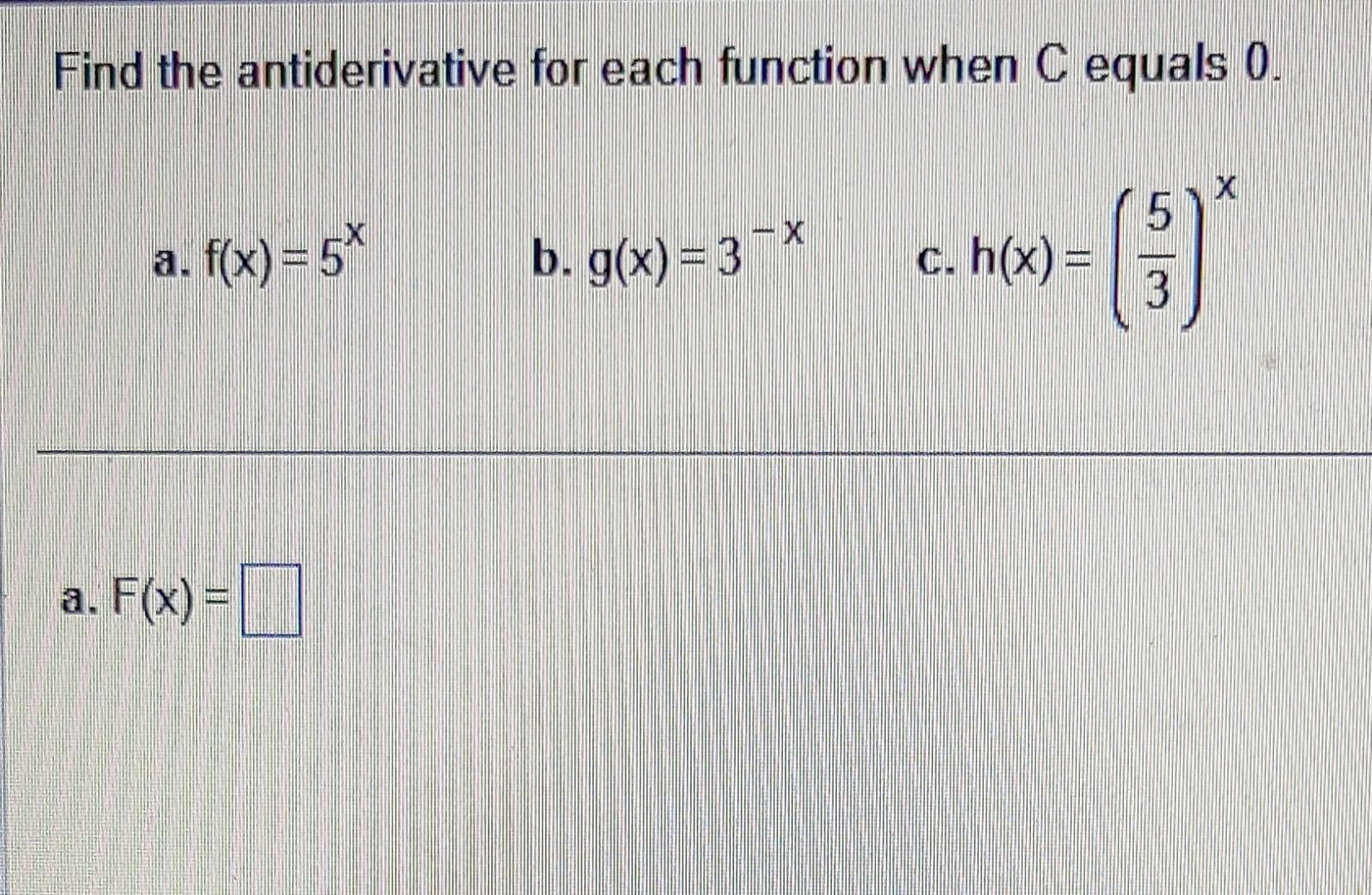 Solved Find the antiderivative for each function when C | Chegg.com