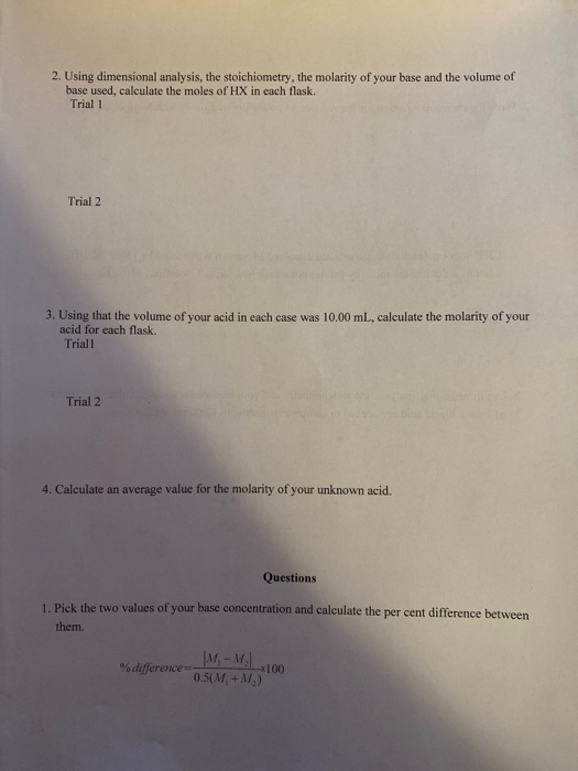 Solved UNKNOWN NUMBER_2B Data Volume of unknown acid: 10.00 | Chegg.com
