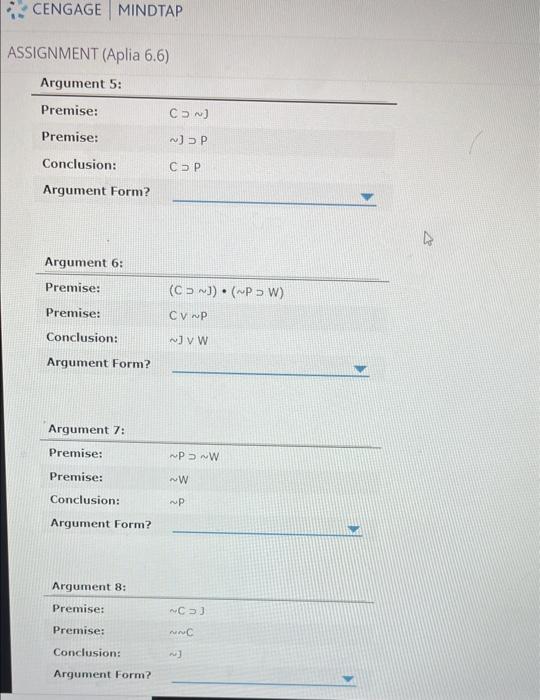Solved ASSIGNMENT (Aplia 6.6) Argument 1: Premise: CD] | Chegg.com