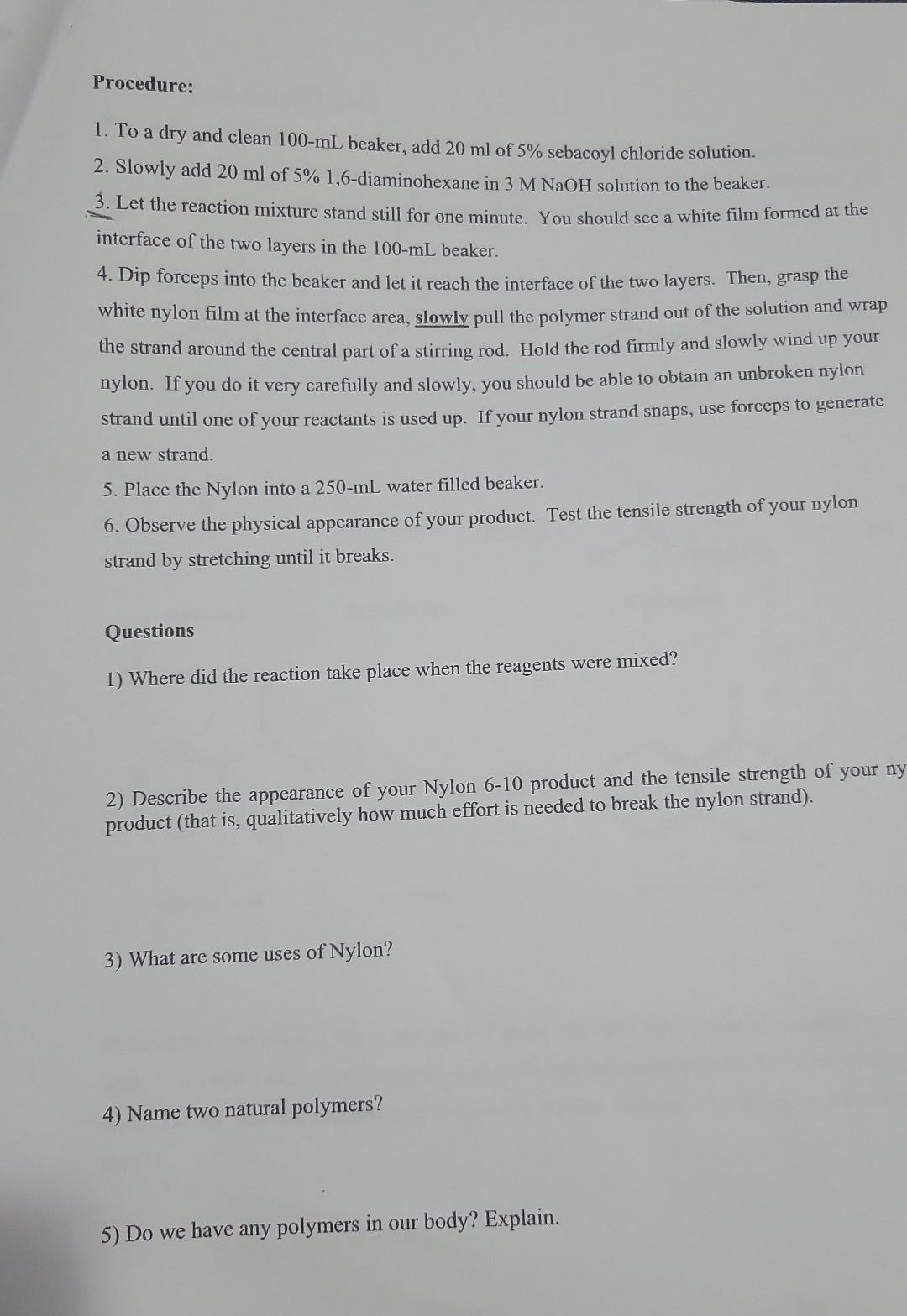 Procedure: 1. To a dry and clean 100-mL beaker, add | Chegg.com