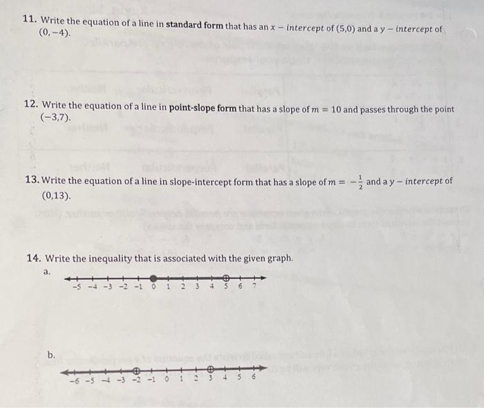 Solved 11. Write the equation of a line in standard form | Chegg.com