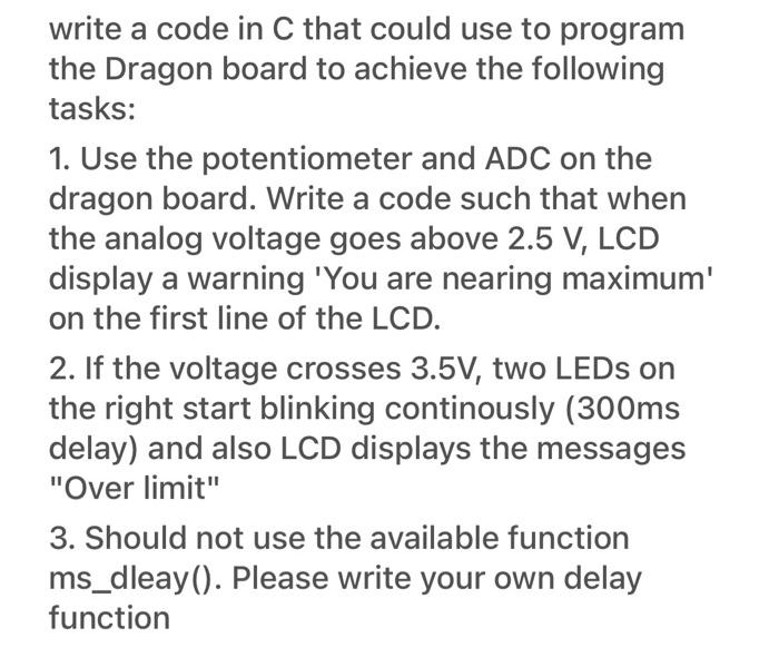 Solved write a code in C that could use to program the | Chegg.com