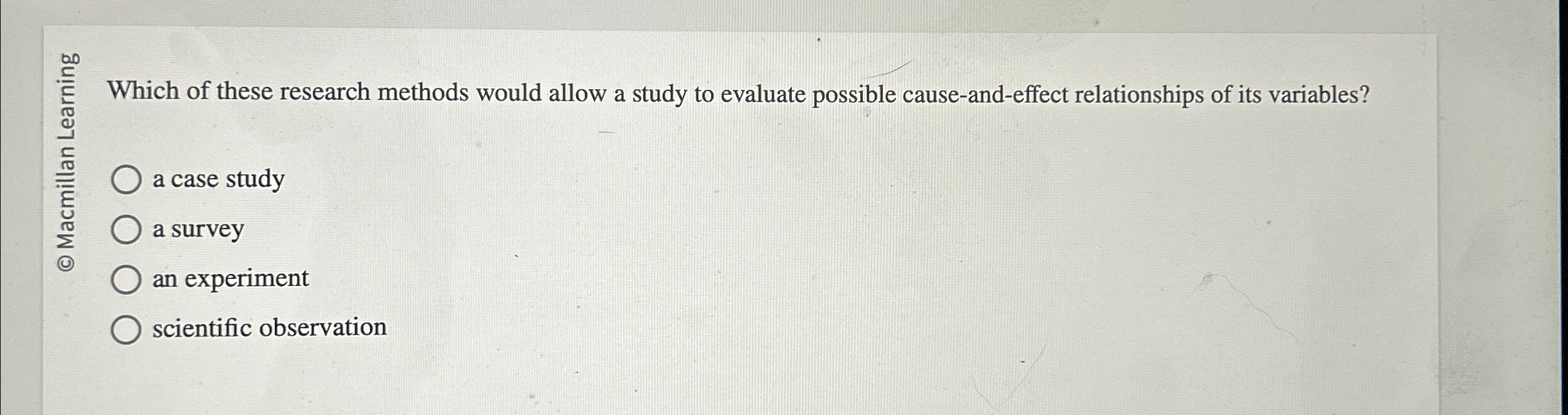 Solved Which of these research methods would allow a study | Chegg.com