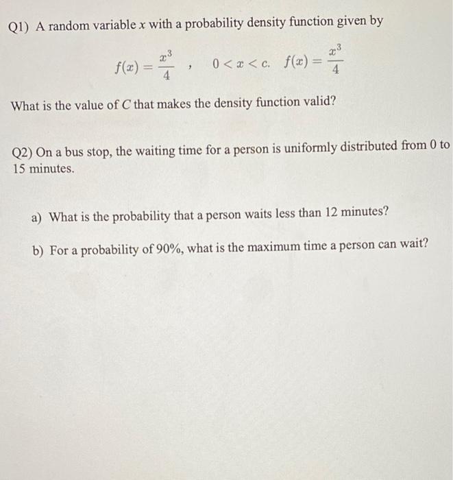 Solved Q1) A random variable x with a probability density | Chegg.com