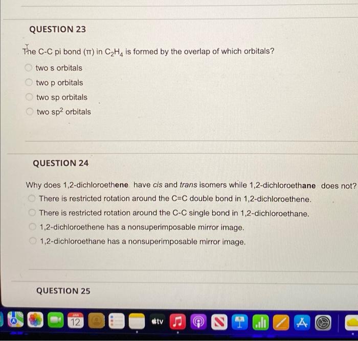 Solved The C−C pi bond (π) in C2H4 is formed by the overlap | Chegg.com