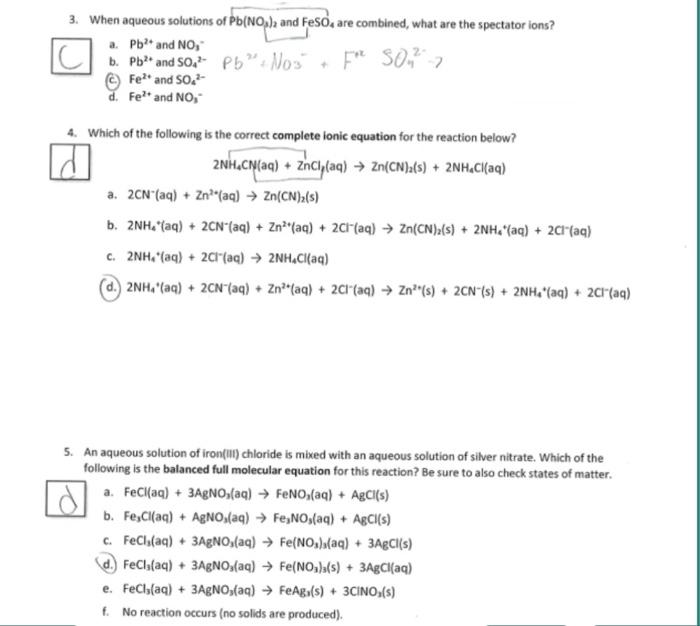Solved 3. When aqueous solutions of Pb(NO3)2 and FeSO4 are | Chegg.com