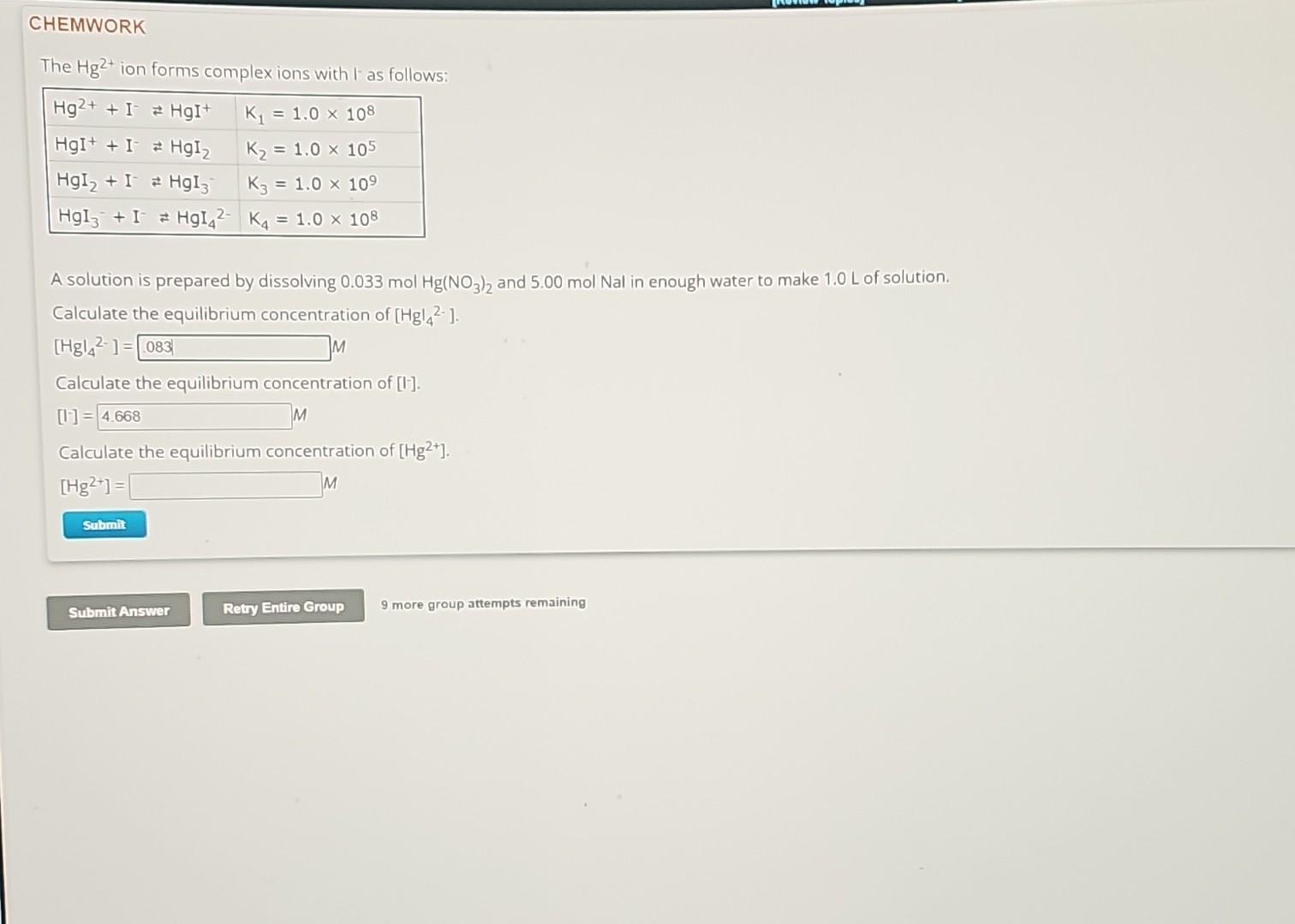 Solved The Hg2+ ion forms complex ions with I- as follows: A | Chegg.com
