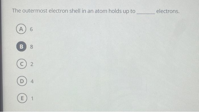 Solved The outermost electron shell in an atom holds up to | Chegg.com