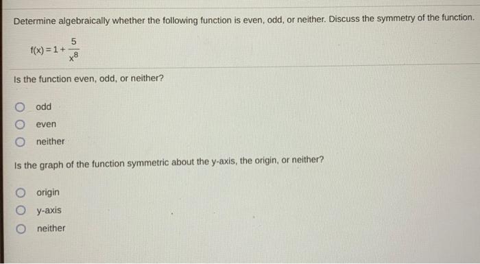 Solved Determine algebraically whether the following | Chegg.com