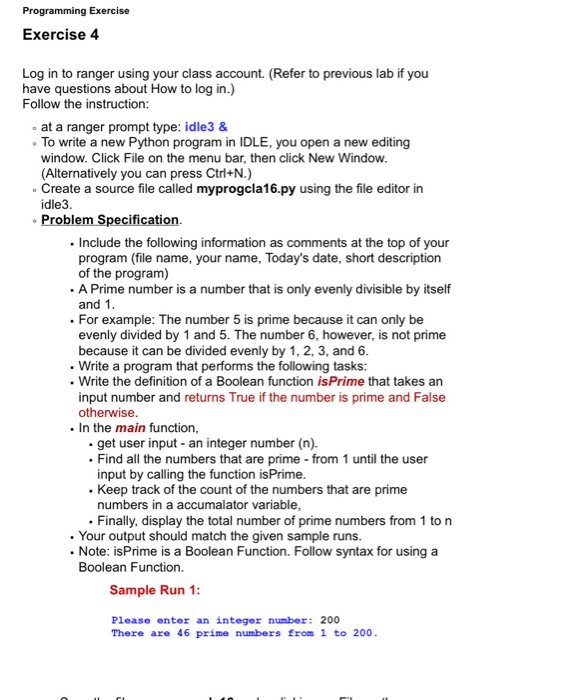 Solved Programming Exercise Exercise 4 Log in to ranger | Chegg.com