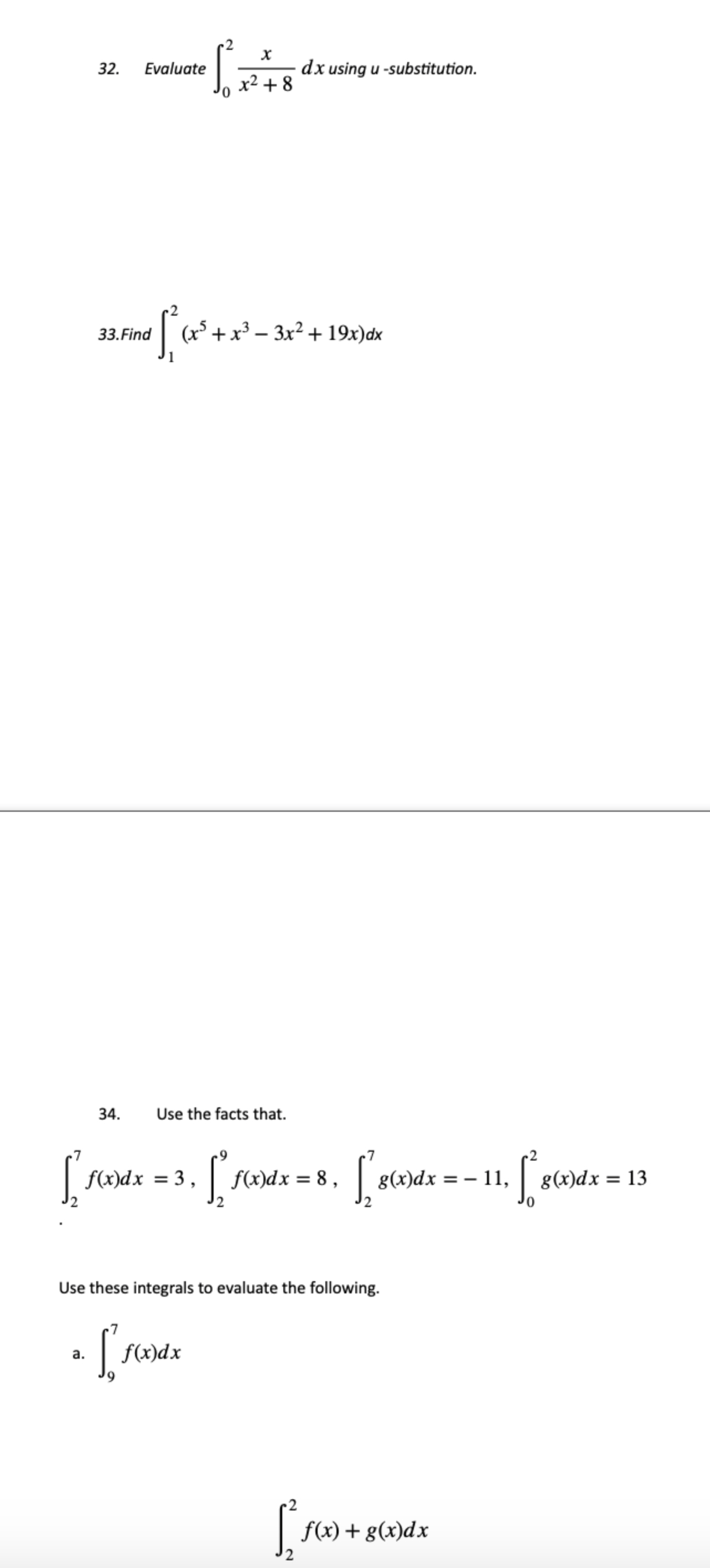 Solved Evaluate ∫02xx2+8dx ﻿using u -substitution.33.Find | Chegg.com