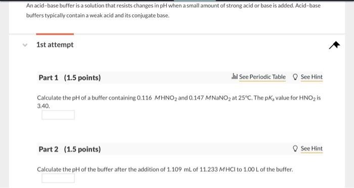 Solved An acid-base buffer is a solution that resists | Chegg.com