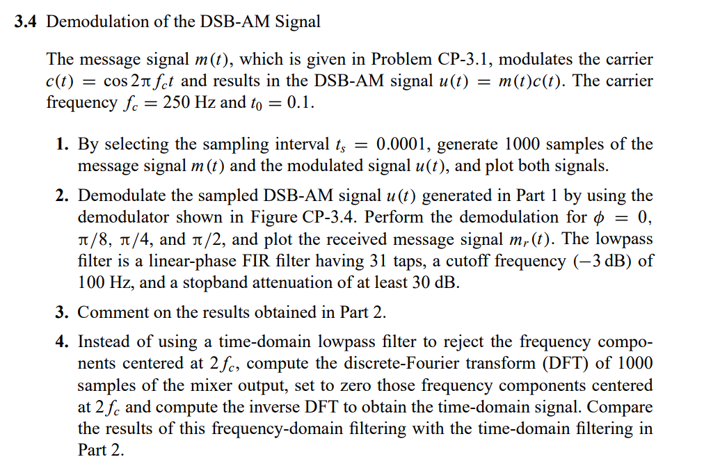 Part 2.PLEASE WRITE MATLAB CODES3.4 ﻿Demodulation of | Chegg.com