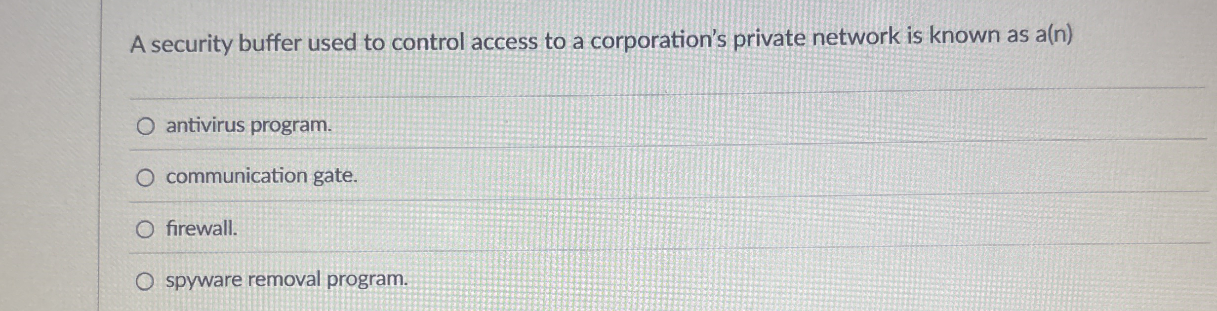 Solved A security buffer used to control access to a | Chegg.com