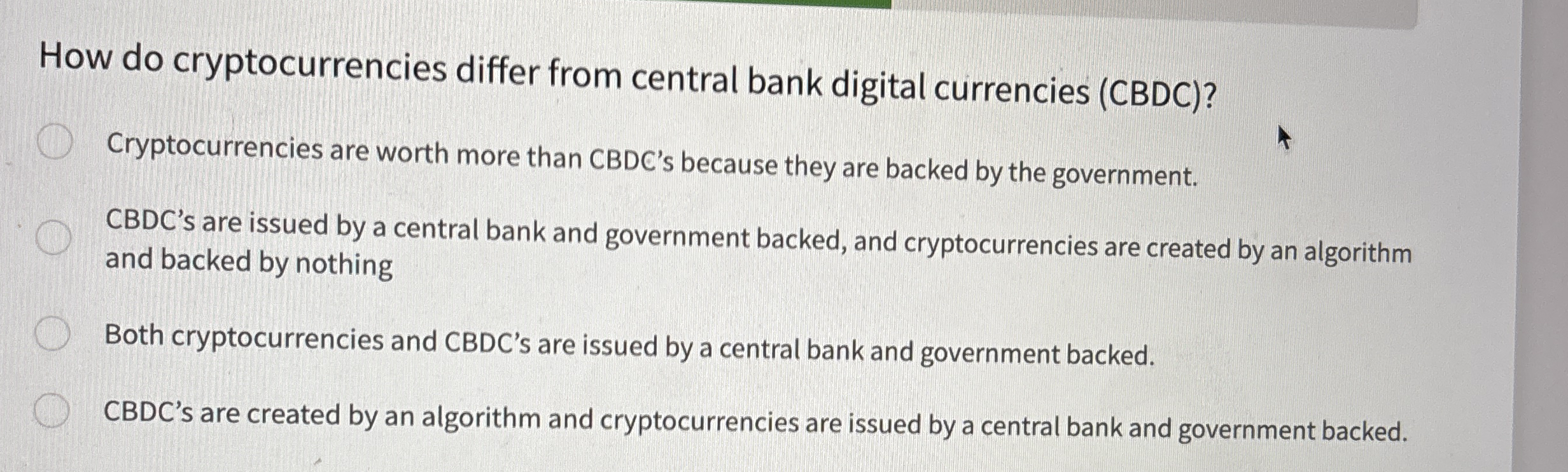 Solved How do cryptocurrencies differ from central bank | Chegg.com