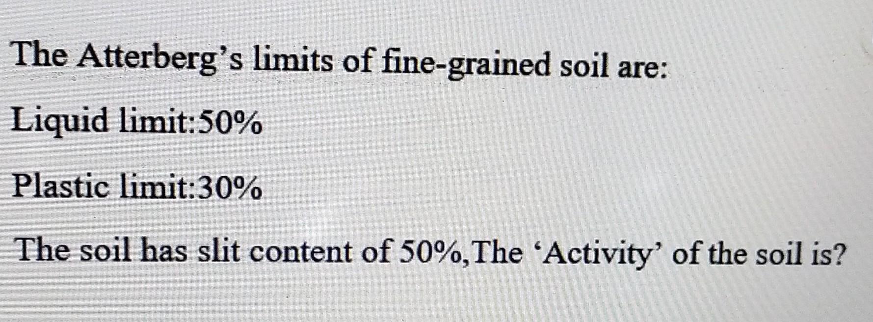 Solved The Atterberg's limits of fine-grained soil are: | Chegg.com