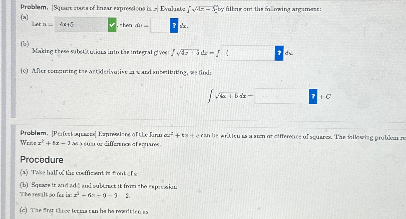 Solved Problem. [Square roots of linear expressions in x | Chegg.com