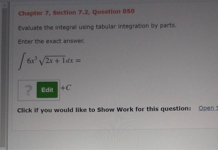 Solved Chapter 7, Section 7.2, Question 050 Evaluate the | Chegg.com