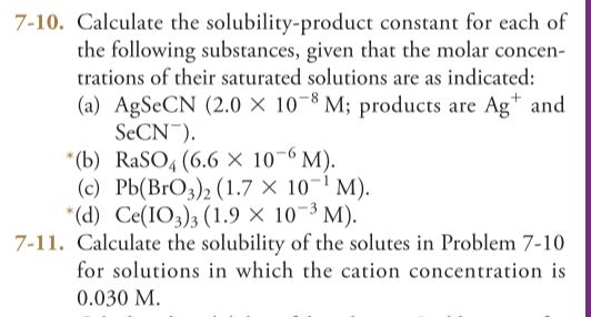 Solved 7-10. ﻿Calculate the solubility-product constant for | Chegg.com