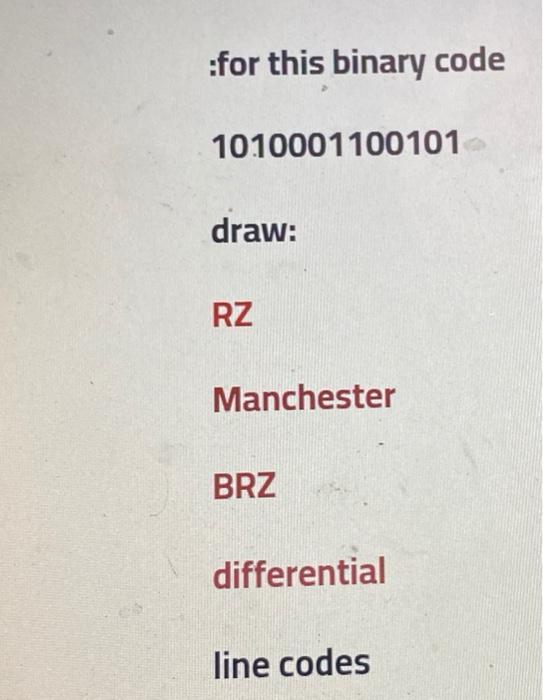 Solved for this binary code 1010001100101 draw: RZ | Chegg.com