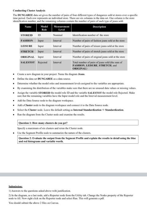 Cenducting Clester Analysis The DUNGAREE data set | Chegg.com