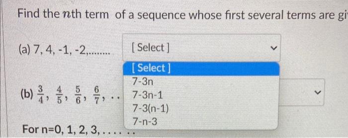 Find the nth term of a sequence whose first several | Chegg.com