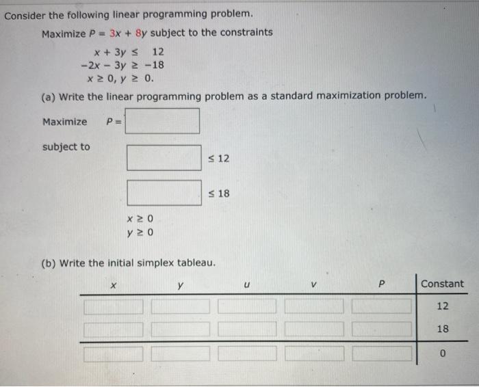 Solved Consider the following linear programming problem. | Chegg.com