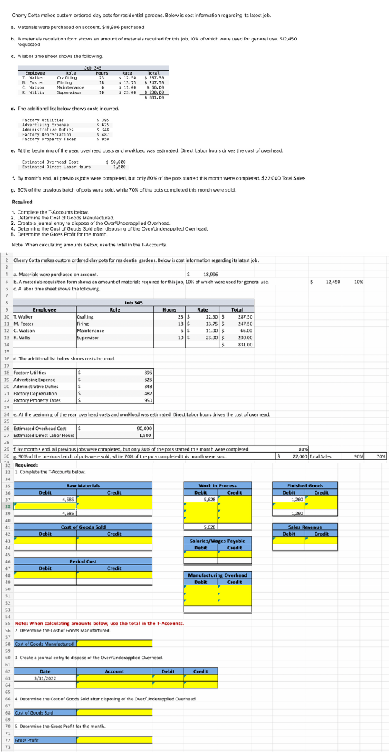 Solved Complete the T-Accounts below.Determine the Cost of | Chegg.com