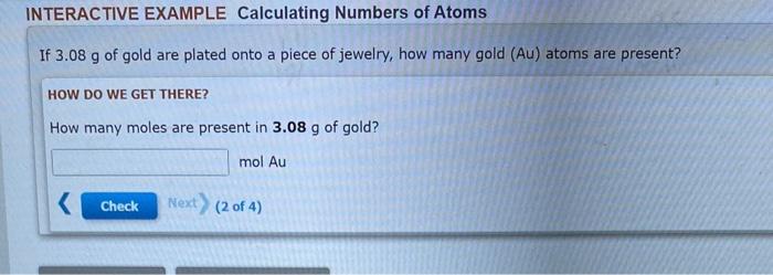 Solved INTERACTIVE EXAMPLE Calculating Numbers of Atoms If | Chegg.com
