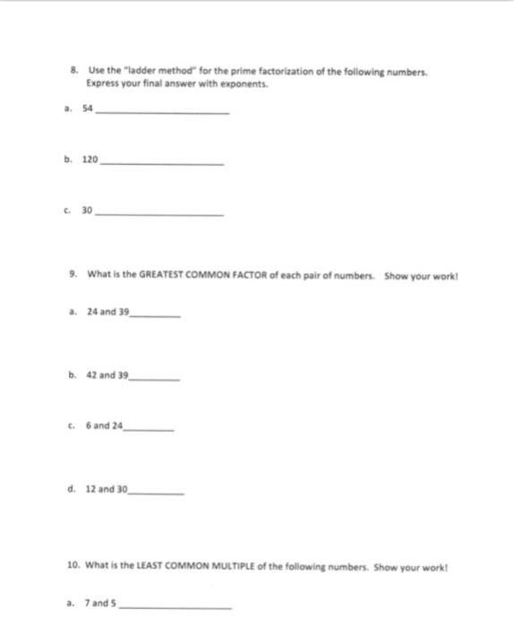Solved 8. Use the "ladder method for the prime factorization | Chegg.com