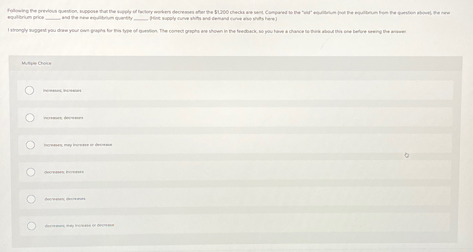Solved equilibrium price and the new equilibrium quantity | Chegg.com