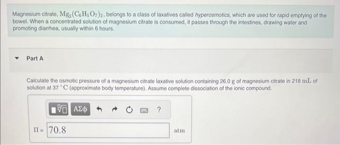 Solved Magnesium citrate, Mg3(C6H5O7)2, belongs to a class | Chegg.com