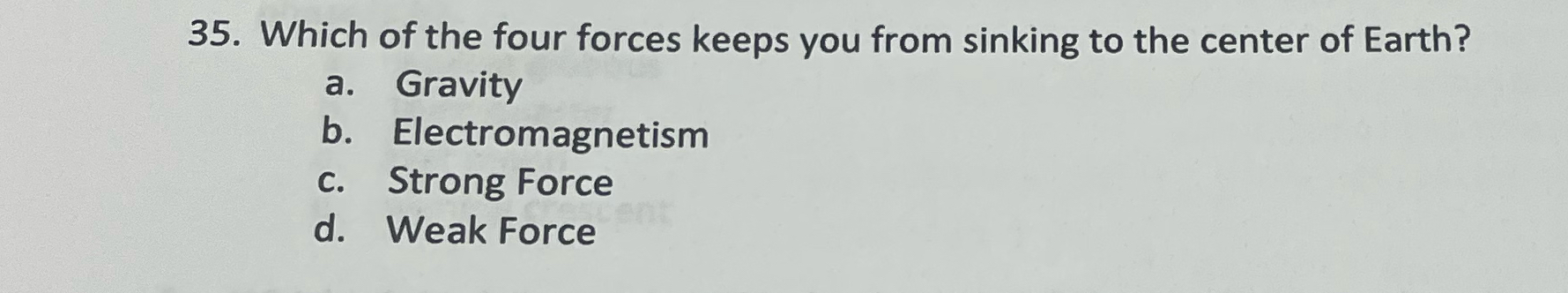 Solved Which of the four forces keeps you from sinking to | Chegg.com