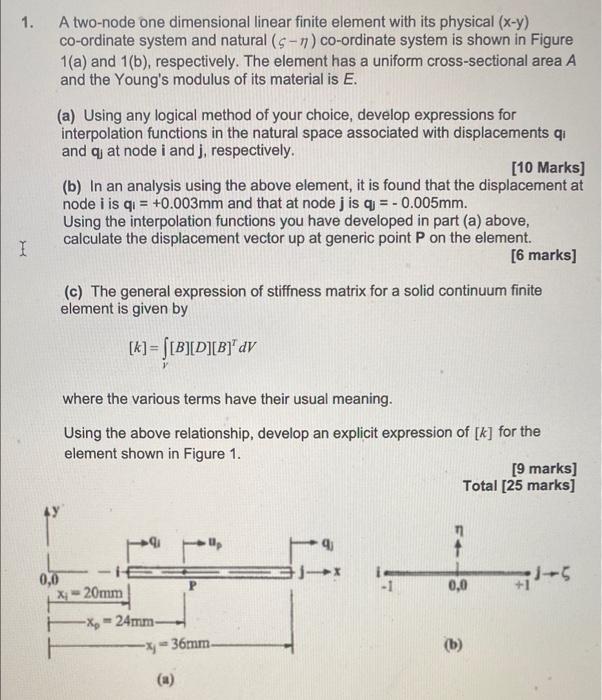 1. A two-node one dimensional linear finite element | Chegg.com