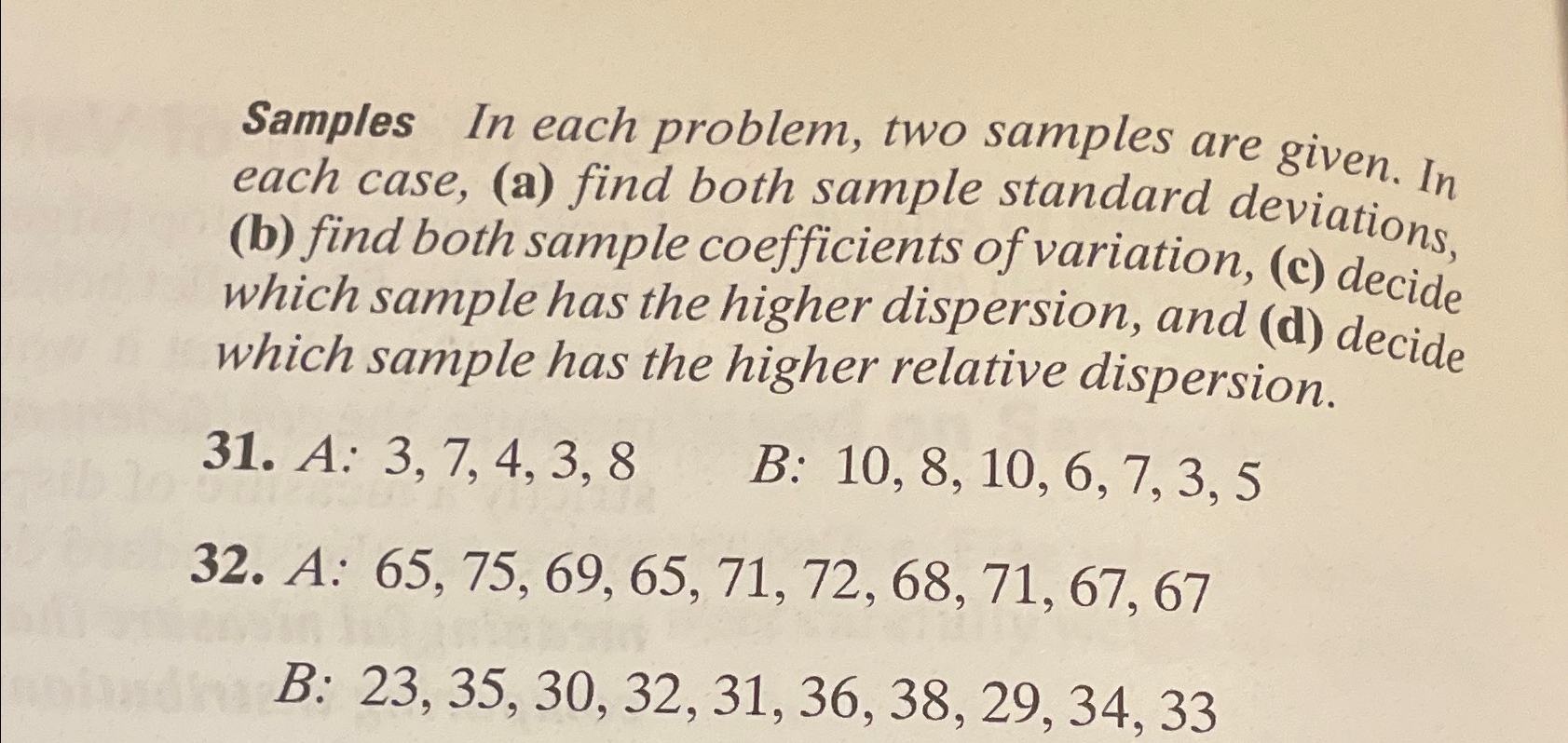 Solved Samples In each problem, two samples are given. In | Chegg.com