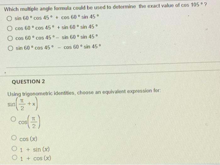 Solved Which multiple angle formula could be used to | Chegg.com