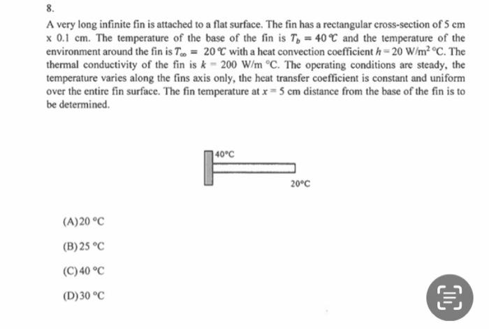 Solved A very long infinite fin is attached to a flat | Chegg.com