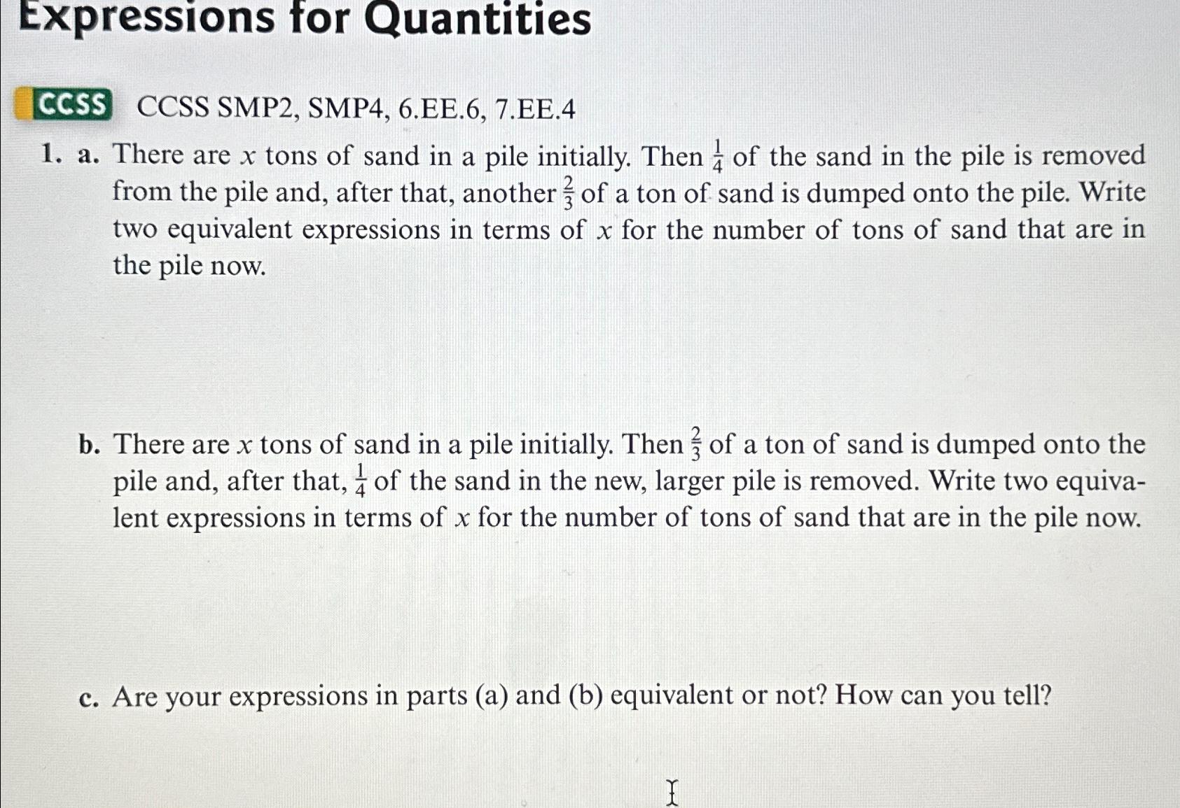 Solved Expressions for QuantitiesCCSS CCSS SMP2, | Chegg.com