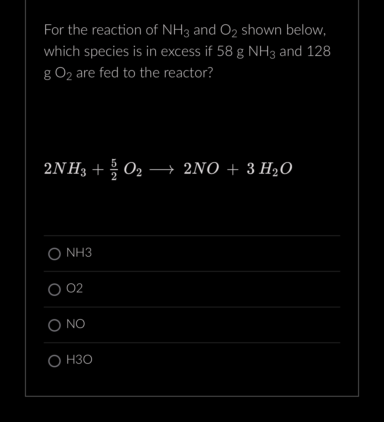 Solved For the reaction of NH3 ﻿and O2 ﻿shown below, which | Chegg.com