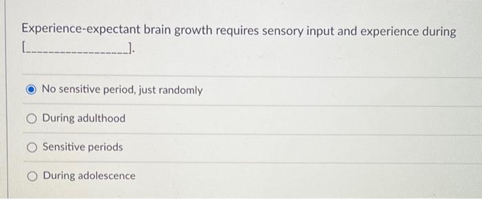 Solved Experience-expectant brain growth requires sensory | Chegg.com