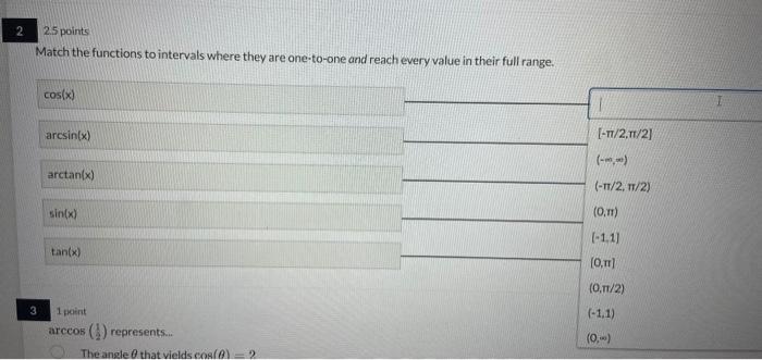 Solved 2.5 points Match the functions to intervals where | Chegg.com